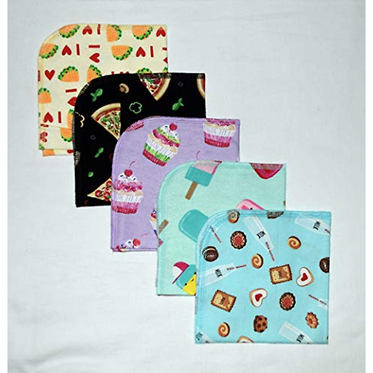 1 Ply 12x12 Inches Set of 5 Printed Flannel Paperless Towels Snack Attack