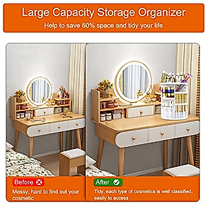 360 Rotating Makeup Organizer, chfine DIY Adjustable Bathroom Makeup Spinning Holder Storage Rack, Large Capacity Lazy Susan Cosmetics Organizer, Makeup Caddy Fits Countertop Vanity and Bathroom,White