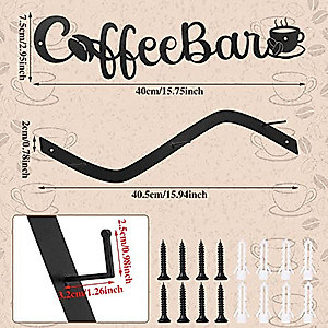 Coffee Mug Wall Rack Mounted with Coffee Bar Sign Curve Coffee Mug Holder Hanging Metal Mug Racks for Wall Black Coffee Cup Holder Coffee Cup Rack Hanger with 9 Hooks Kitchen Coffee Bar Decor