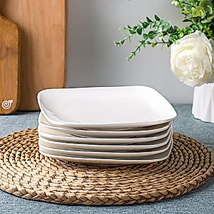 DELLING Appetizer Plates - 6.5 in Ceramic Small Plates for Dessert -Square Serving Plates - White Kitchen Dinnerware Dishes Set for Snacks, Appetizer, Side Dishes- Serving Platter Set of 6