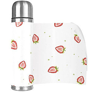 Stainless Steel Leather Vacuum Insulated Mug Strawberry Thermos Water Bottle for Hot and Cold Drinks Kids Adults 16 Oz