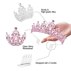 Didder Pink Crystal Tiaras for Women, Princess Crown with Comb Wedding Tiaras and Crowns for Women Tiaras for Girls Birthday Party Hair Accessories Bride Headband Bride for Prom Christmas