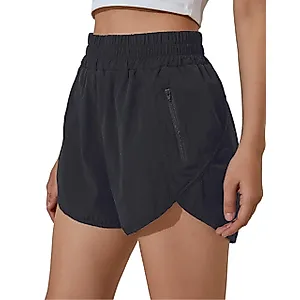 BMJL Women's Running Shorts Elastic High Waisted Shorts Pocket Sporty Workout Shorts Quick Dry Athletic Shorts Pants(M,Black)