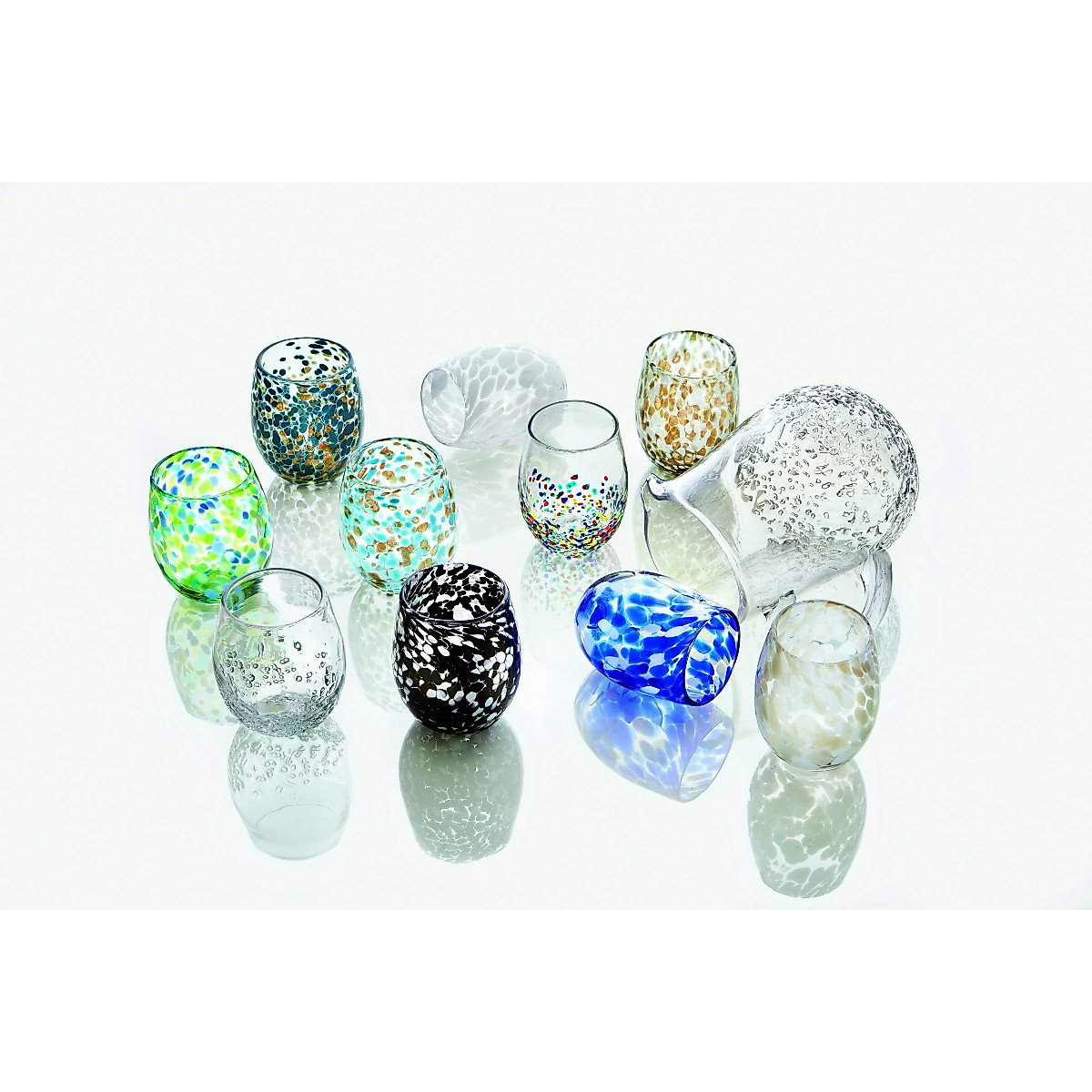 tag 16 oz. Confetti Glass Stemless Wine Drinkware Aqua Blue and Brown Dishwasher Safe Beverage Glassware Dinner Party Wedding Stemless Wine Glass Blue