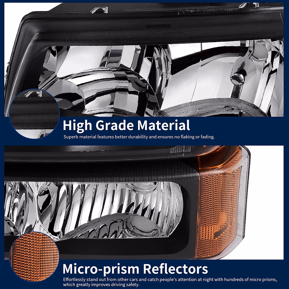 AUTOSAVER88 Headlight Assembly Compatible with 2003-2006 Chevy Silverado Avalanche 1500/2500/3500 Headlights Replacement(Not Fits Body Cladding Models)