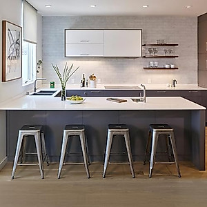 Yaheetech 30 Inches Metal Bar Stools, Set of 4 High Backless Barstools, Counter Height Patio Furniture Indoor/Outdoor Stackable Kitchen Dining Chair, Gun Metal