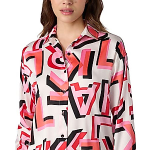 Karl Lagerfeld Paris Women's Logo Color Blouse, WHT Calypso CRL MLTI