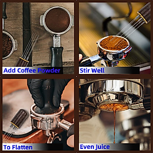 Zolunu Espresso Coffee Stirrer 5 Needles 0.4mm Espresso Distribution Tools, Natural Wood Handle and Stand (Walnut)