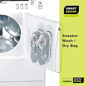 Smart Design Sneaker Dryer & Wash Bag w/ Elastic Straps - Durable Fabric - for Shoes, Clothing, & Laundry - Home Organization (15.5 x 15.5 Inch) [White]
