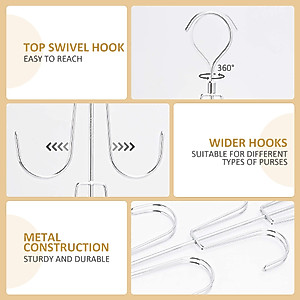 ZEDODIER Purse Hanger Organizer for Closet, 2 Pack Rotatable Hanging Bag Holder, 8 Storage Capacity, Keeping Purses Visible and in Good Condition, Metal Handbag Storage Hook Rack Space Saver, Silver