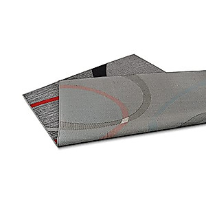Allstar 5x7 Modern Accent Rug in Grey with Red Abstract Overlapping Curve Design (5' 2" x 7' 0")