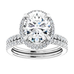 2 CT Oval Cut VVS1 Colorless Moissanite Engagement Ring Set for Women Bridal Ring Set Handmade Halo Moissanite Wedding Gifts Anniversary Promise for Her 925 Sterling Silver