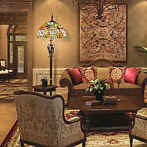 AVIVADIRECT Tiffany Floor Lamp Stained Glass Standing Reading Lamp 16x16x70 Inches Antique Pole Corner Light for Bedroom Living Room (Grapes Flower)