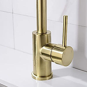Solid Brass Kitchen Faucet Single Handle 1 Hole 360-Degree Swivel Gooseneck Bar Sink Mixer Tap, Brushed Gold