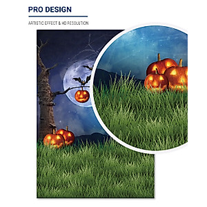 Allenjoy 5x7ft Vinyl Night Halloween Themed Backdrop for Photography Fall Pumpkin Green Grass Children Newborn Portrait Background Party Birthday Banner Baby Shower Decorations Decor Photo Booth