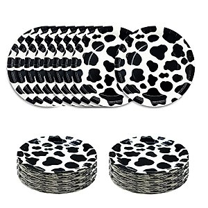 SietDESEO 50 PCS Cow Print Plates 7 Inch Cow Paper Plates for Birthday Party Baby Shower Decoration Disposable Party Plates