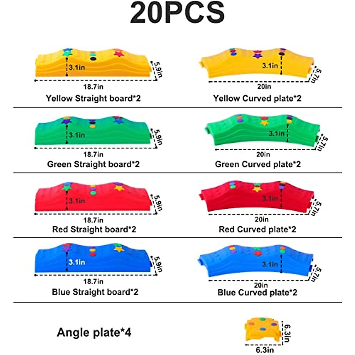 Kids Balance Beam Toddler Stepping Stones Max Load 220LBS 20 PCS Non-Slip Textured Surface & Rubber Pads Bottom Promote Agility Coordination Five Star Pattern