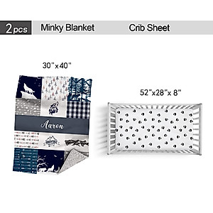 Personalized Crib Bedding Set for Boys, Custom Baby Crib Sets with Name, Wolf Theme Nursery Bedding, 2 Piece Baby Crib Sets, Wolf Pack Baby Plaid Comforter, Crib Fitted Sheet for Baby Boys Girls