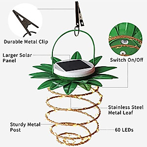 VTECHOLOGY 60LED Pineapple Solar Light,Waterproof Garden Solar Lantern with Handle,Hanging Solar Light for Patio Courtyard Party Walkway Terrace Garden Lawn Decor (2 Pack)