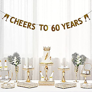 CHEERS TO 60 YEARS Banner for 60th Birthday/Wedding Anniversary Party Decorations Pre-strung No Assembly Required Gold Glitter Paper Garlands Banner Backdrops Letters Gold Betteryanzi
