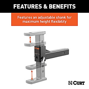 CURT 45812 Adjustable Trailer Hitch Mount, Fits 2-Inch Receiver, 7-1/2-Inch Drop, 1-Inch Hole, 5,000 lbs, GLOSS BLACK POWDER COAT