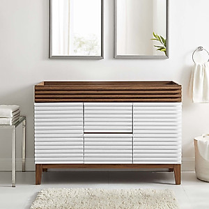 Modway Render 48" Bathroom Vanity Cabinet in White Walnut Basin Not Included, Double Sink