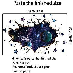 ASMPIO 3D Space Galaxy Wall Decor Stickers, Removable Broken Outer Space Planet Waterproof Vinyl Floor Decals, 3D Art Magic Wall Mural Decals for Kids Bedroom Living Room Nursery Home Wall Decor