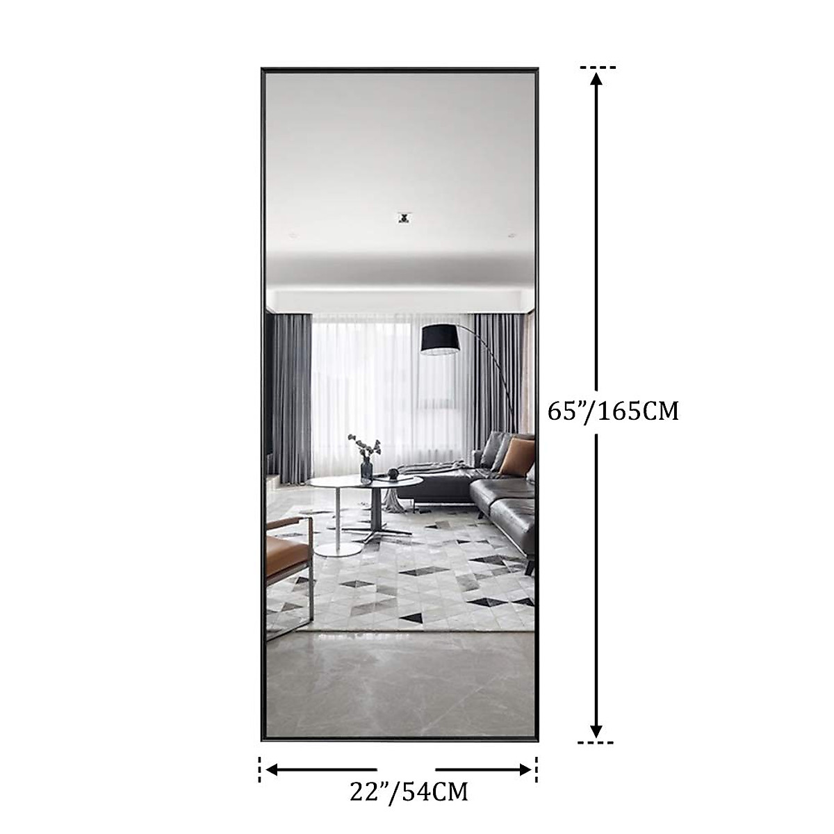 NeuType Floor Full Length Mirror Standing Full Body Dressing Mirrors with Stand Hanging Wall Mounted Large Rectangle Metal Frame Leaning Bedroom Living Room Décor 65 x 22 in (Black)