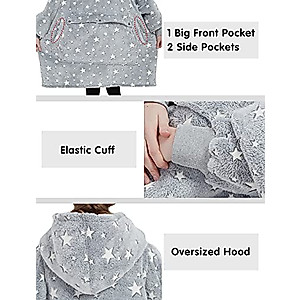 Wearable Blanket Hoodie Oversized Sherpa Blanket SweatshirtFlannel Blanket with Large Pocket Gift for Women Glow in the Dark Cute Star