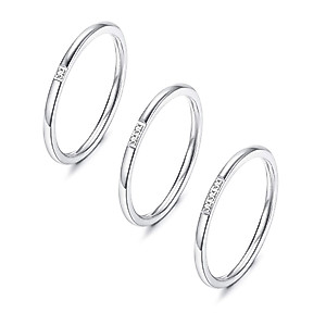 JOERICA 3PCS 1mm Stainless Steel Women Rings with Cubic Zirconia Plain Band Knuckle Stacking Midi Rings Comfort Fit