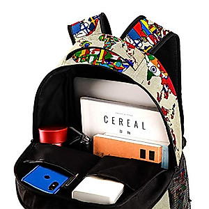 DEYYA Vintage World Map Flag Backpack Lightweight Student School Book Bags Casual Daypack,11.5x8x16 in