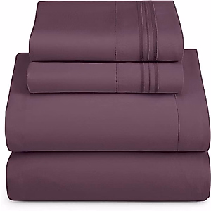 KAYLEN HOME 1800 TC Deep Pocket Full Size Sheets Set up to 16" - Hotel Luxury Extra Soft Brushed Microfiber 4 PC Bed Sheet Set, Eggplant