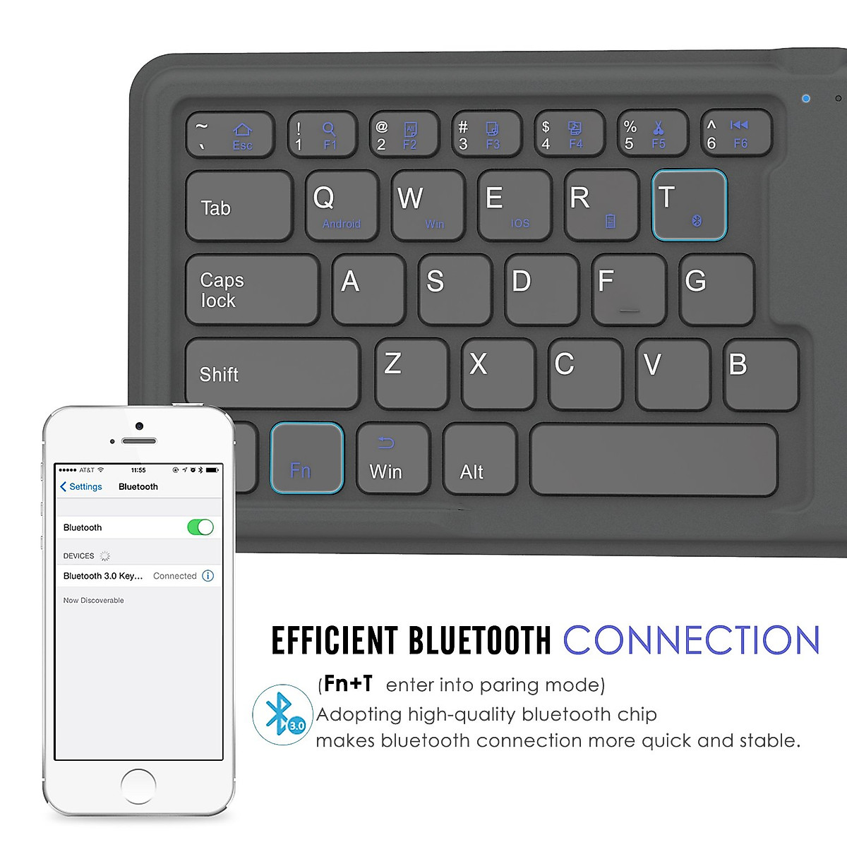 MoKo Foldable Bluetooth Keyboard, Ultra-Slim Portable Wireless Keyboard Rechargable Fit iPad iPhone, Folding Bluetooth Keyboard Compatible with iOS Android Windows Tablet Smartphone Laptop, Gray