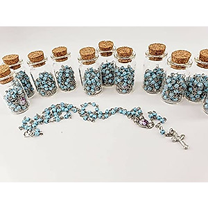 Baptism Favor (12PCS) Holy Communion Rosary in Glass Bottle Jar Recuerdos De Bautizo Quinceanera Christening Recuerdos para Primera Comunion Niña Quinceanera Gift for Guests Blue