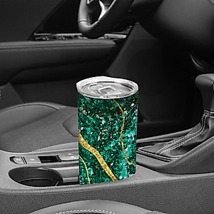 Elanze Designs Emerald Green & Shimmer Gold Sparkle Gemstone Wrap-Around Design 20 Ounce Stainless Steel On-The-Go Coffee Travel Insulated Skinny Tumbler Mug Cup with Slide Top Lid