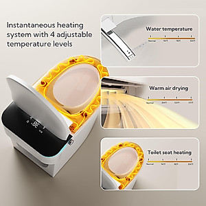 Luxury Smart Toilet with Bidet Built In Bidet Toilet Heated Seat, Foot Sensor,Warm water and Air Dryer,Voice Control, 1.28 GPF Powerful Auto Flush, Instant Hot Water and Ambient Lighting-Black
