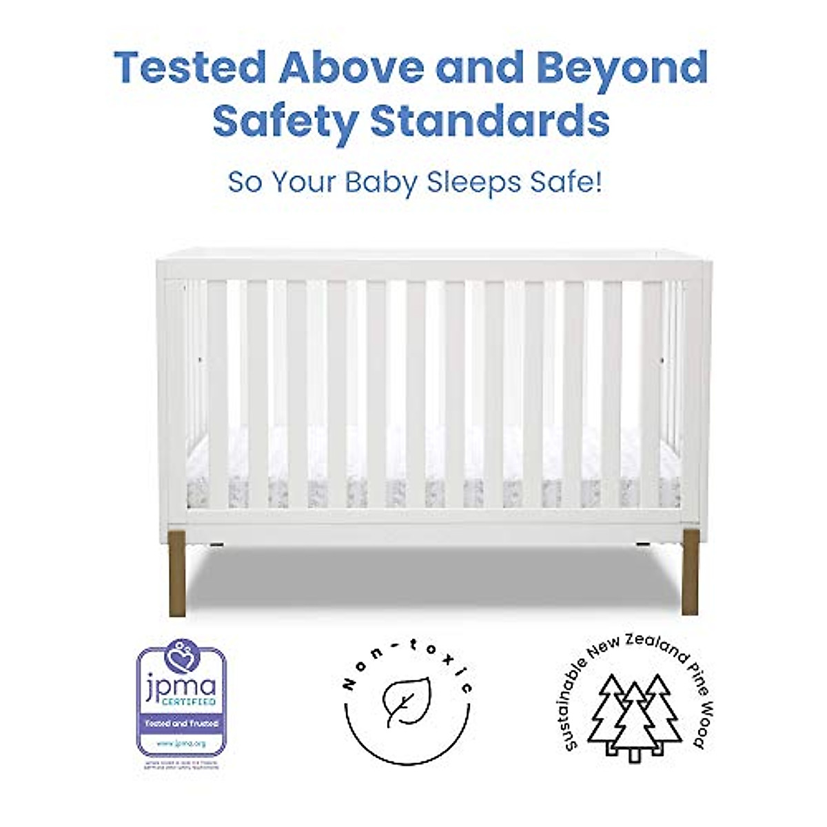 Delta Children Hendrix 4-in-1 Convertible Crib, Greenguard Gold Certified, Bianca White/Bronze