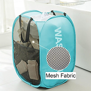 Buenod Mesh Popup Laundry Hampers, Collapsible Laundry Baskets, 2 Pack Clothes Hampers for Home, Bathroom, College Dorm, RV Cruise, Travel (Gray + Blue)