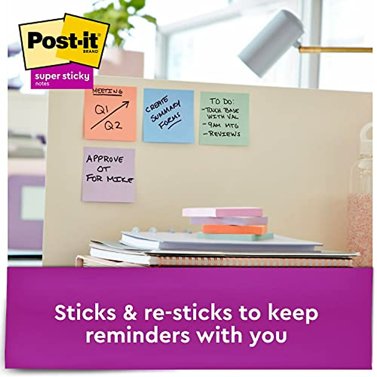 Post-it Super Sticky Recycled Notes, 5 Pastel Colors, Sticks and Resticks, 3 in x 3 in