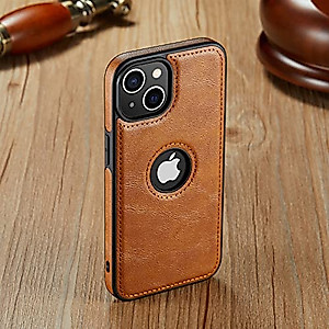 Casus Logo View Compatible with iPhone 14 Plus Case Slim Premium Vegan Leather Classic Luxury Elegant Thin Cover (2022) 6.7" (Brown)