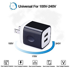 USB Charging Block, 2-Pack 5V/2.1A Dual Port Fast Wall Charger Box Power Adapter Black Fast Charging Cube for iPhone 14/13/12/11/X/8/7,iPad,iPod,Samsung S23/S22/S21/S20/S10,Note 21/20/9,Google Pixel