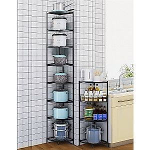 ZANIYO Kitchen Corner Shelf Rack, Multi-layer Pot Rack Storage Organizer Stainless Steel Shelves Shelf Holder (8 Tier)