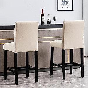 GOTMINSI Classic 24 Inches Counter Height Stools Upholstered Bar Stools with Solid Wood Legs Set of 2(Fabric Beige)