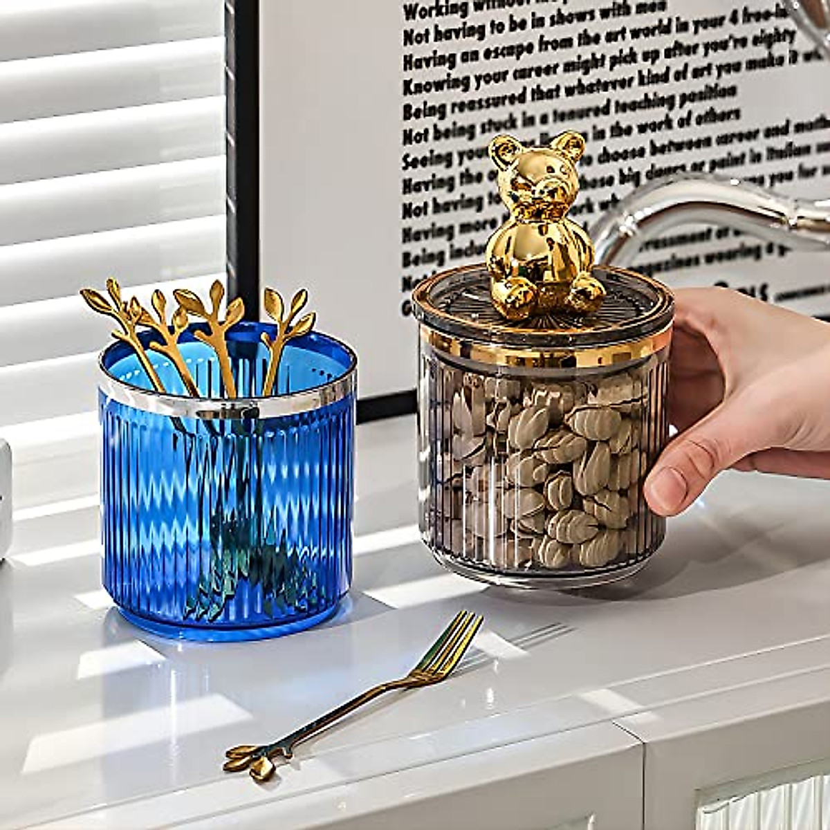 DASITON Bear Qtip Holder,Cotton Swab Holder,Bathroom Counter Organizer Containers Dispenser,for Cotton Rounds Pads Cotton Ball,Cotton Swab,Hair Clips,Ball Pad,tampon storage(Coffee