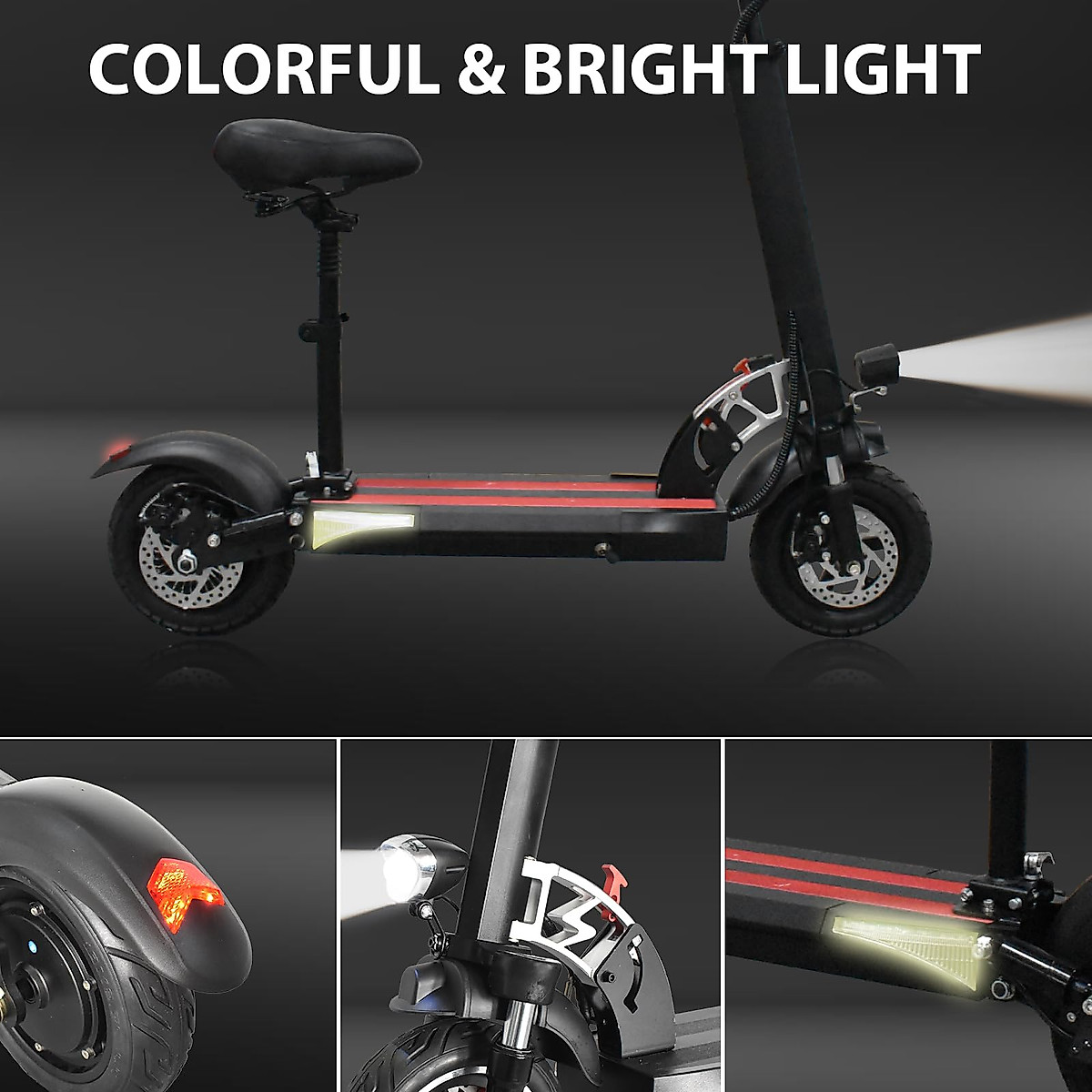Bikydom Electric Scooter for Adult,800W 15AH Folding E Scooter Up to 28MPH & 28 Miles Travel Range,10'' Vacuum Tires Electric Scooter with Seat