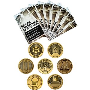 Bible Study Set, The Seven Churches of Revelation, 7 Study Booklets & 7 Challenge Coins, Bulk Bible Study Supplies for Men & Women, Christian Group Devotional Gift Set, Early Church Life Applications