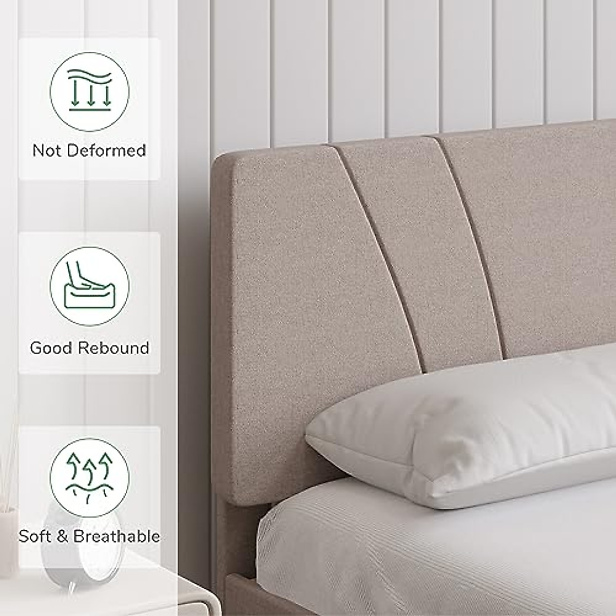 Novilla Full Size Platform Bed Frame with Upholstered Headboard and Strong Wooden Slats Support, Mattress Foundation, Noise Free, No Box Spring Needed, Easy Assembly, Beige