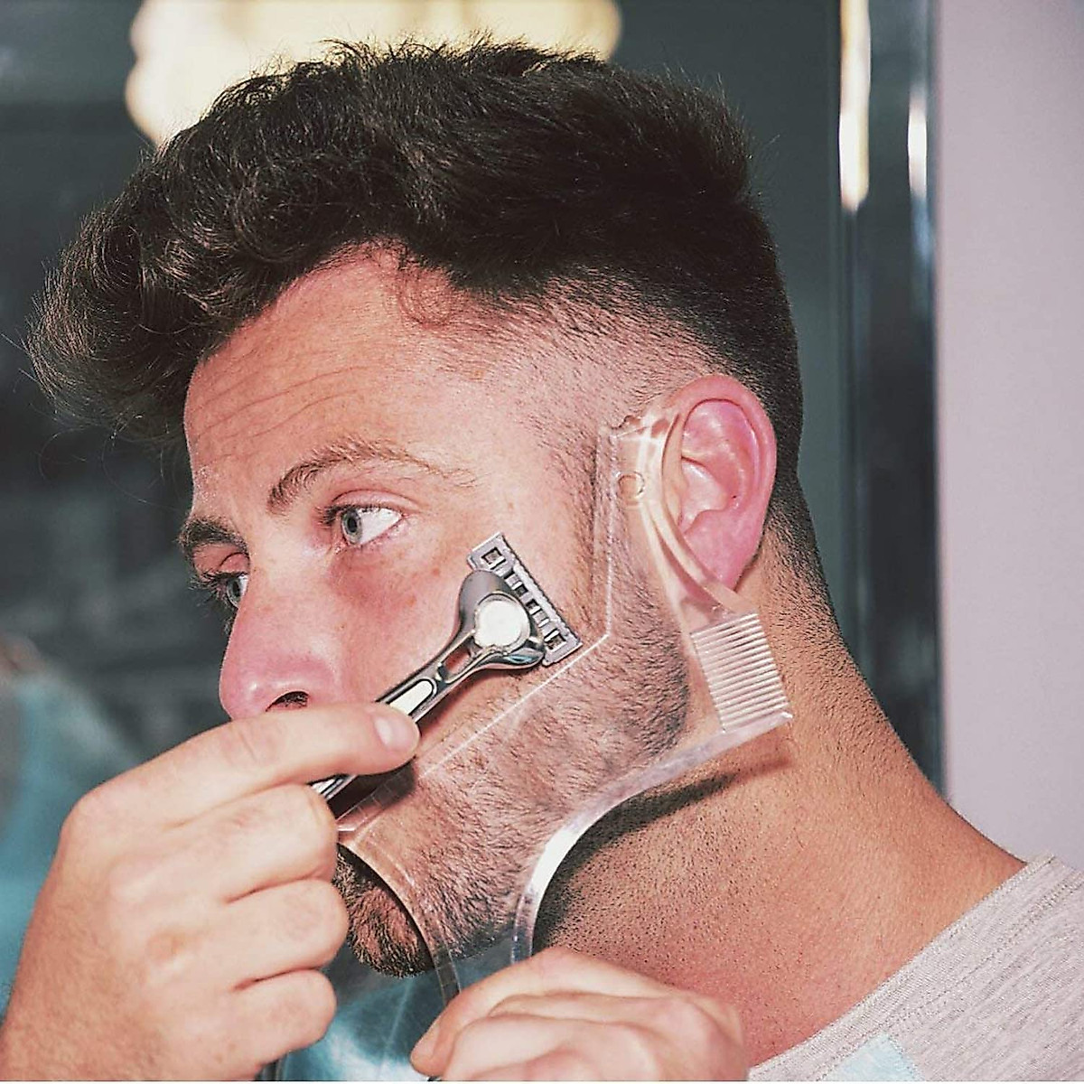 Beard Shape up Tool,for Use with Beard Trimmer or Razor,Beard Shaper Tool (Transparent)