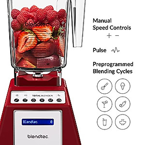Blendtec Total Classic Original Blender - WildSide+ Jar (90 oz) - Professional-Grade Power - 6 Pre-programmed Cycles - 10-speeds - Red