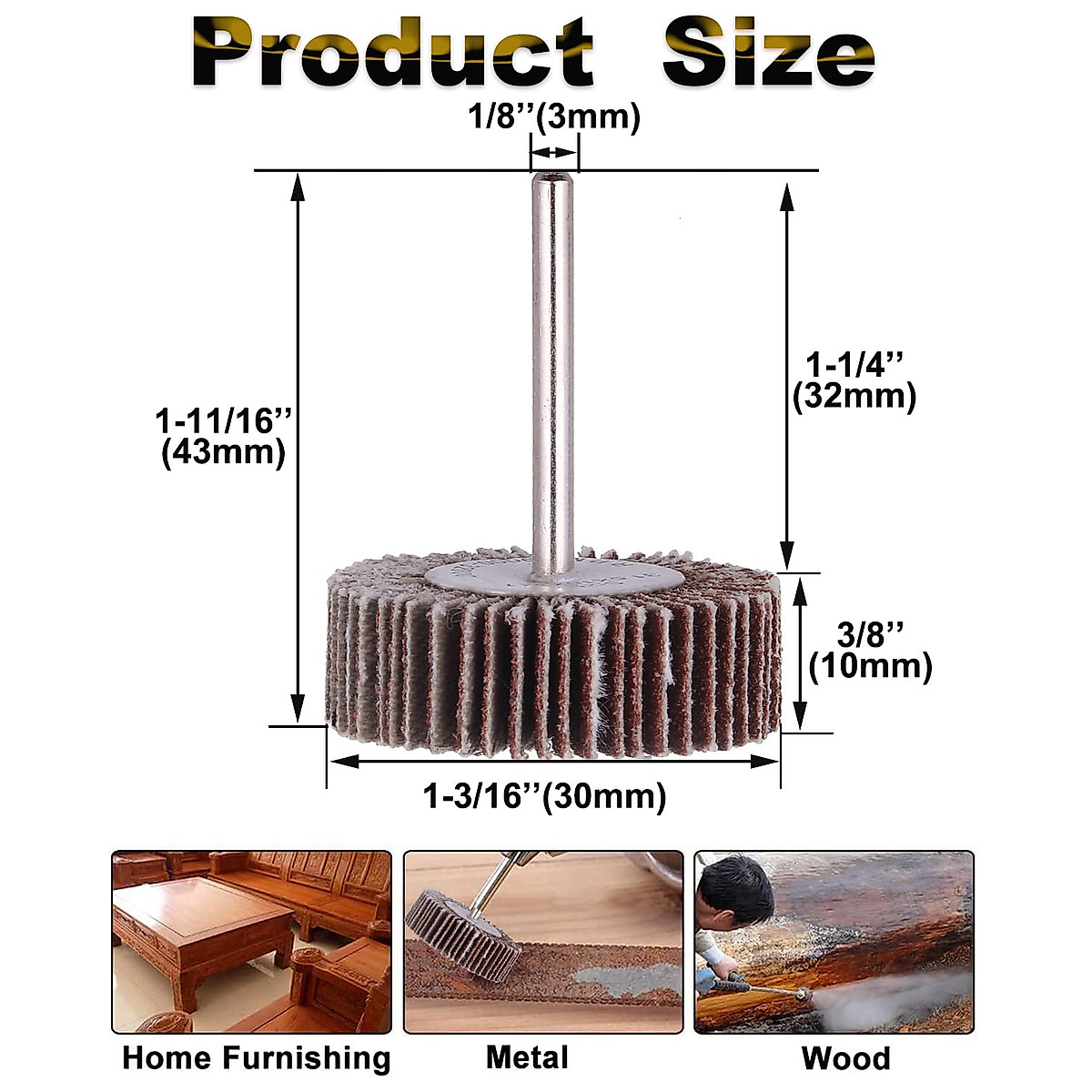 Rocaris 10 Pack Flap Wheel, 120 Grit for Rotary Tools，1/8 inch Shank (32X10X3)